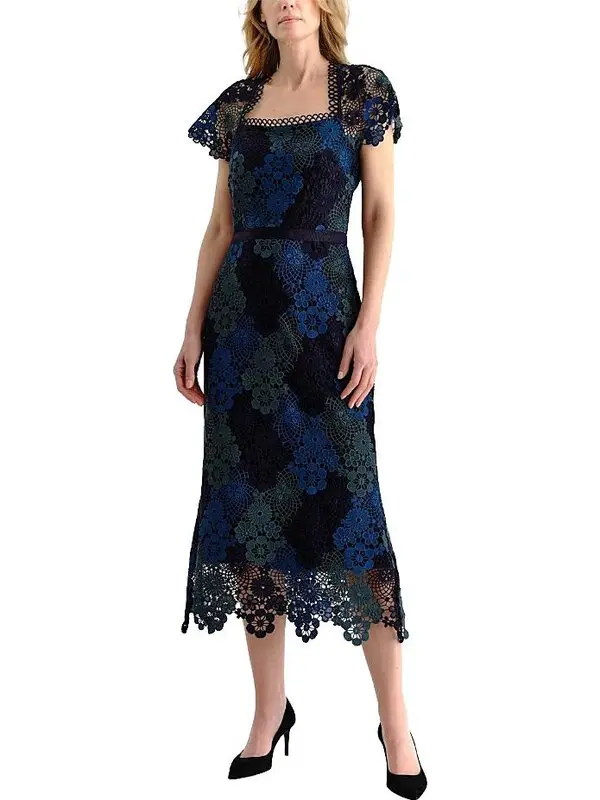 CARTOLINA Waverly Ombre Lace Midi Dress - Navy