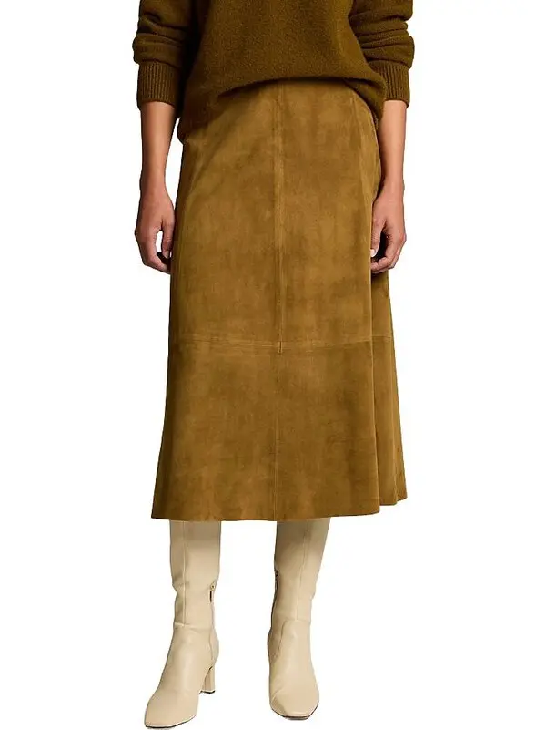 Vince Suede Midi Skirt - Moss Ochre