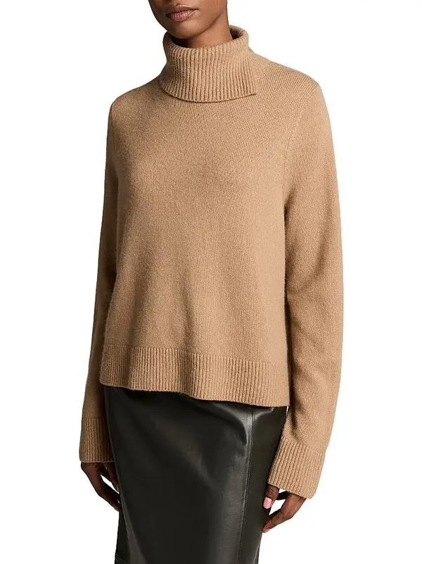 Vince Wool & Cashmere Turtleneck Sweater With Slits - Camel