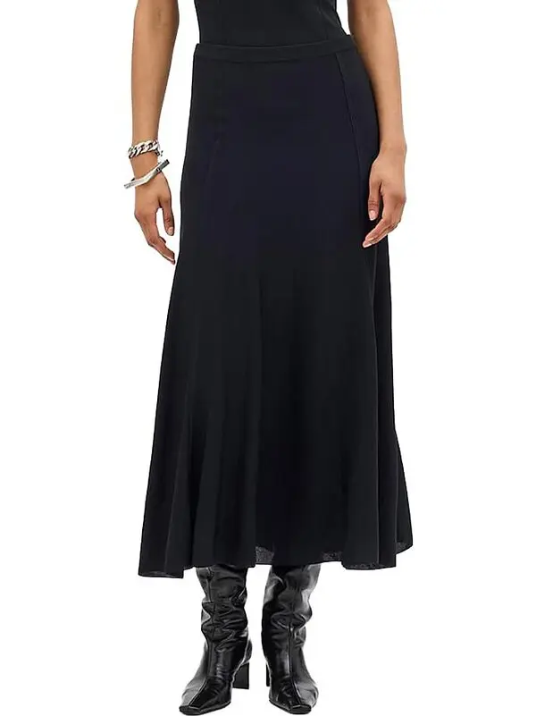 Another Tomorrow Seamed Knit Flare Skirt - Black