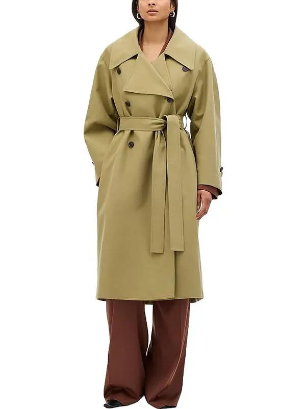 Another Tomorrow Double Face Trench Coat - Olive