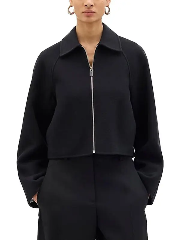 Another Tomorrow Double Face Crop Blouson - Black