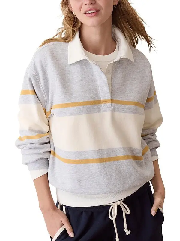Marine Layer Cloud 9 Cotton Blend Fleece Polo Sweatshirt - Heather Grey