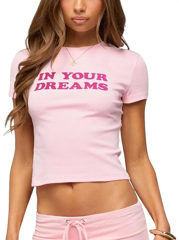 EDIKTED Graphic Print Cropped T-shirt - Light-pink