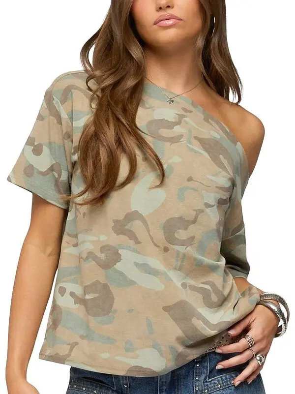 EDIKTED Miltah Camouflage Off-shoulder Top - Sage