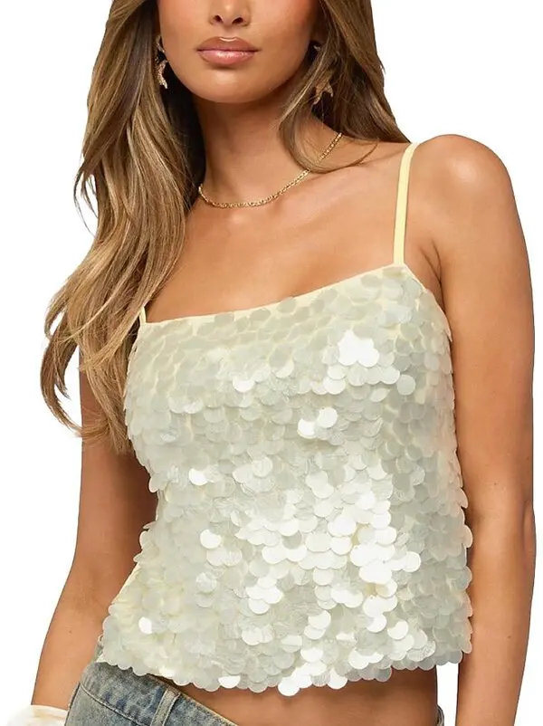 EDIKTED Macy Backless Sequin Top - Beige
