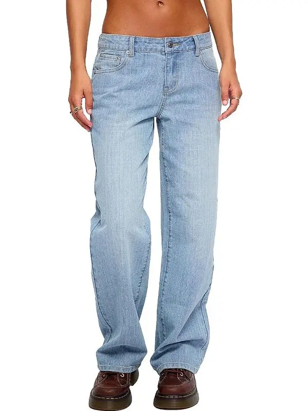 EDIKTED Cresida Low Rise Straight Leg Jeans - Light-blue-washed