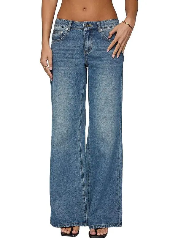 EDIKTED Casta Heart Low Rise Baggy Jeans - Medium-blue-washed
