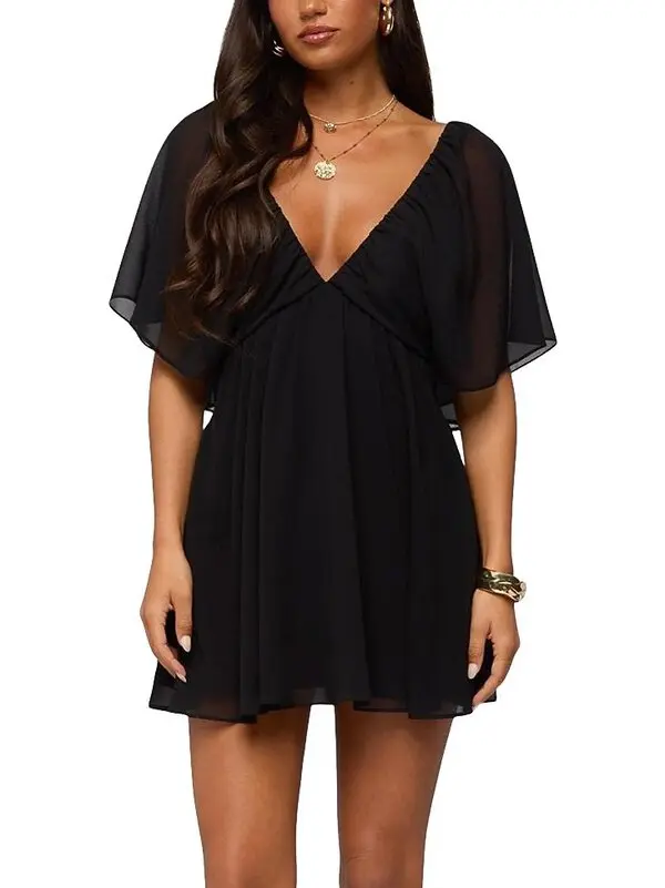 EDIKTED Rosalee Chiffon Babydoll Mini Dress - Black