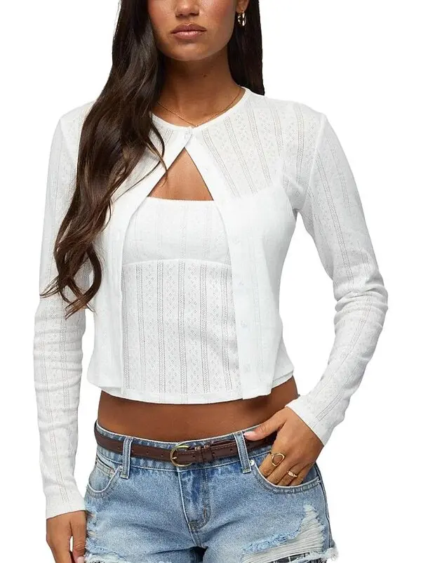 EDIKTED Adie Pointelle Cardigan - White