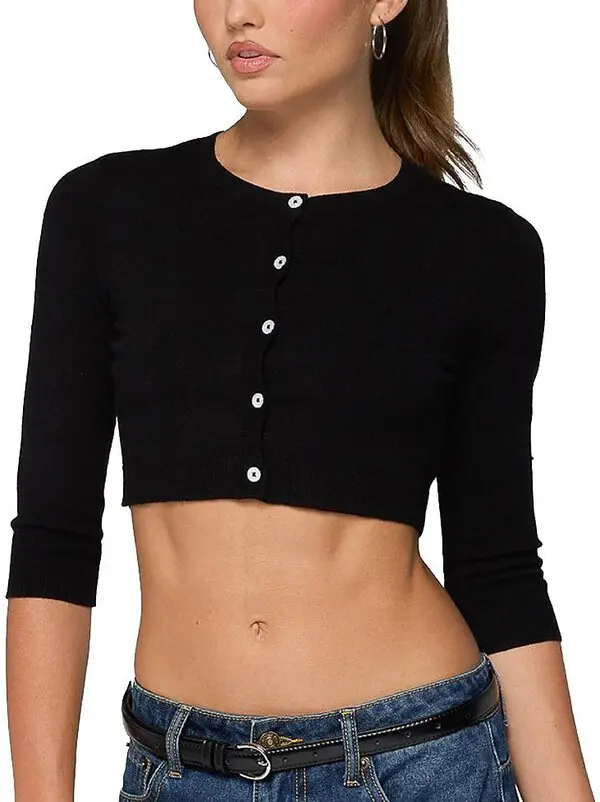EDIKTED Gilba Button-up Knit Crop Top - Black