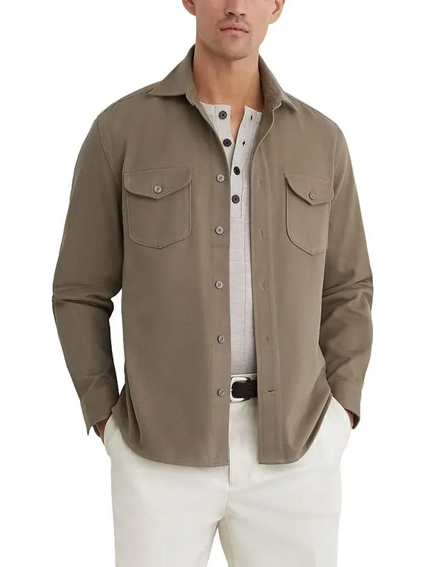 REISS Astra Cotton Twin Pocket Shirt - Soft Sage
