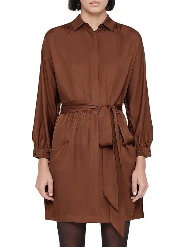 ALLSAINTS Noora Belted Shirt Dress - Rust Red
