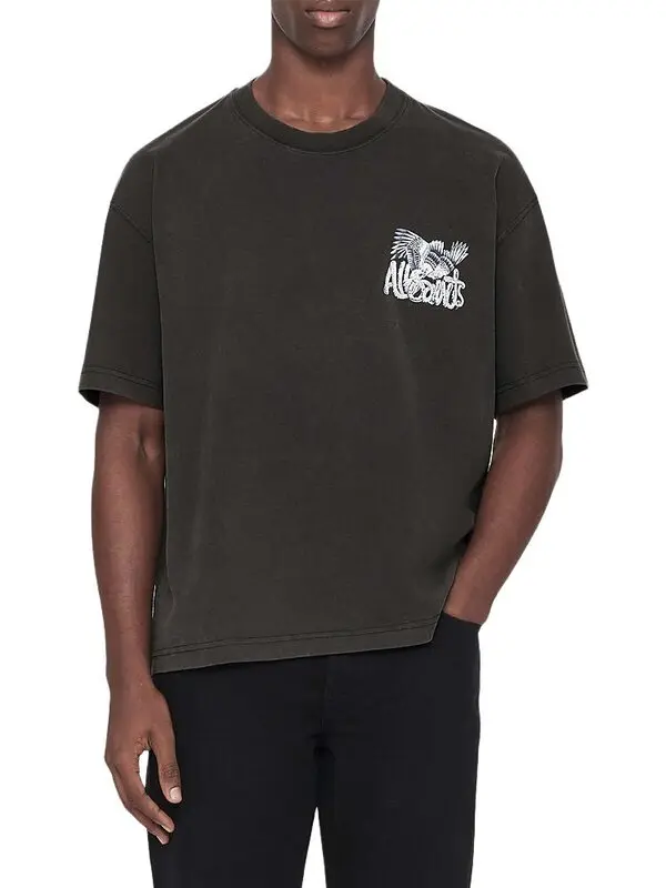 ALLSAINTS Rattlesnake Battles Cotton Logo Graphic T-shirt - Washed Black