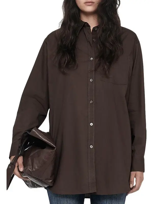 ALLSAINTS Kaia Oversized Cotton Shirt - Hazelnut Brown