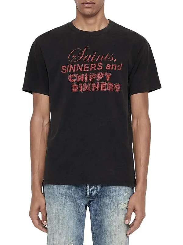 ALLSAINTS Chippy Dinners Cotton Crewneck T-shirt - Washed Black