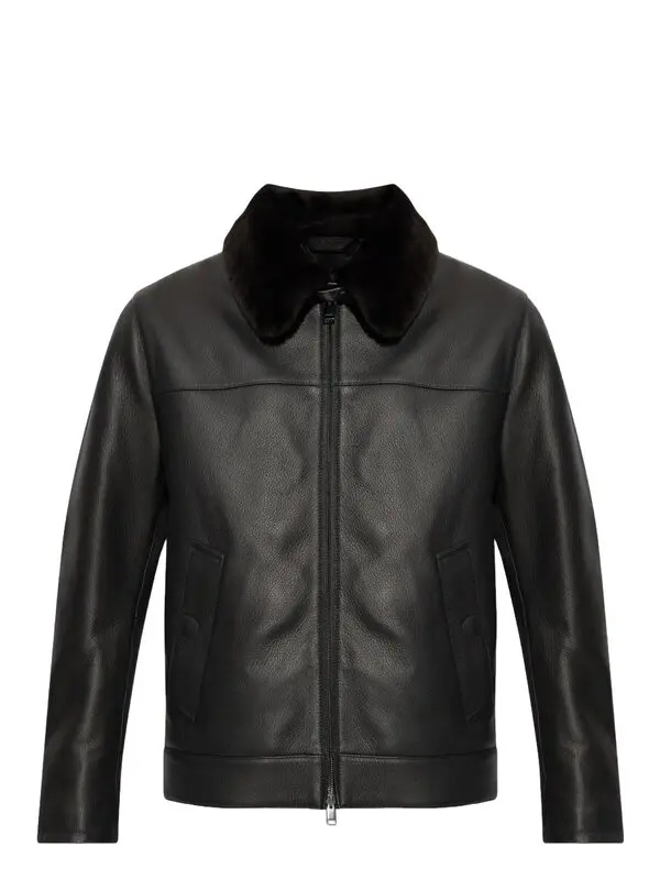 Brioni Leather Jacket With Fur Collar - Black