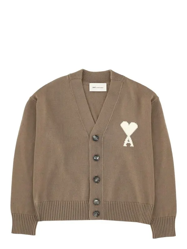 AMI Paris Cardigan With Logo - Dove