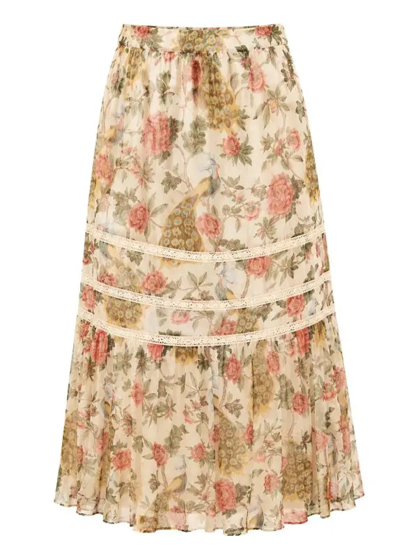 RAISHMA Floral Midi Skirt - White