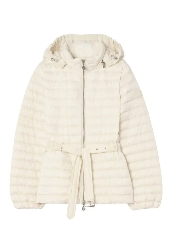 Burberry Belted Quilted Down Puffer Jacket With Detachable Hood - White