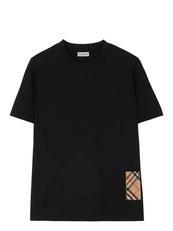 Burberry Cotton T-shirt With Check Patch - Black