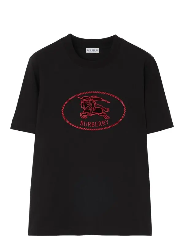 Burberry Cotton Embroidered Equestrian Knight Design T-shirt - Black