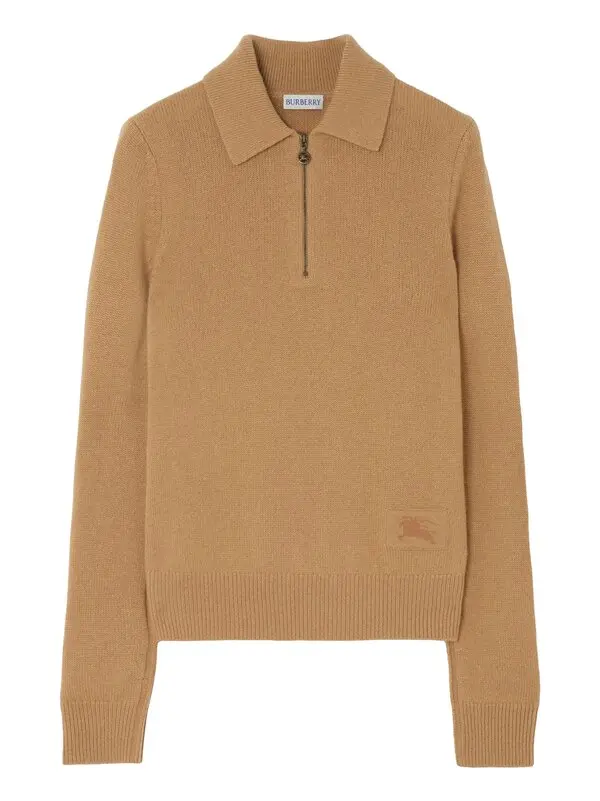 Burberry Cashmere Zip-up Polo Sweater - Beige