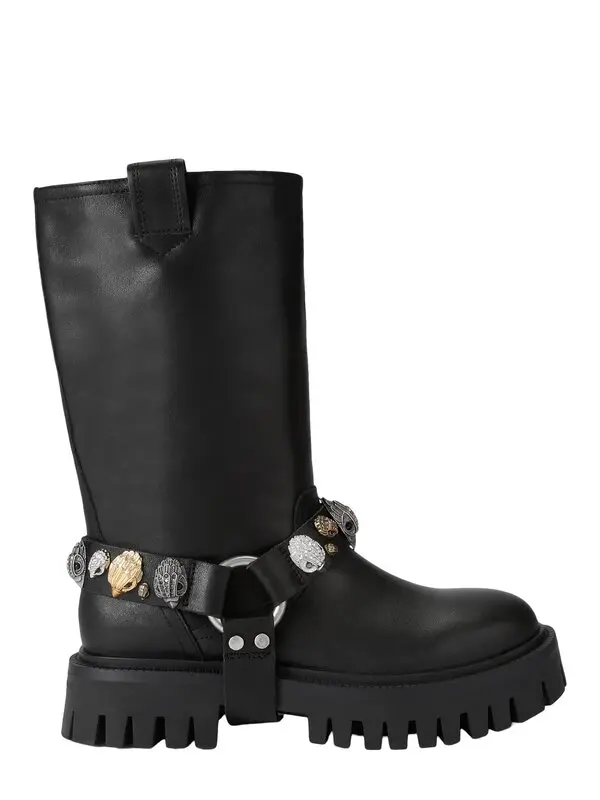 Kurt Geiger Leather Embellished Harness Biker Boots - Black