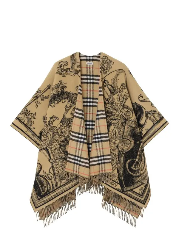 Burberry Wool Reversible Check Cape - Beige