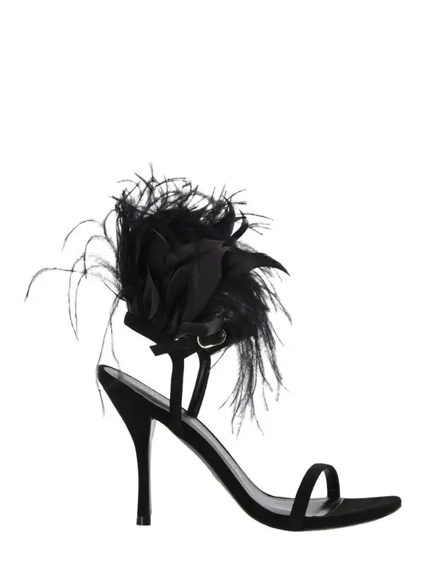 STUART WEITZMAN Feather-detailed Open-toe Slingback Sandals - Black