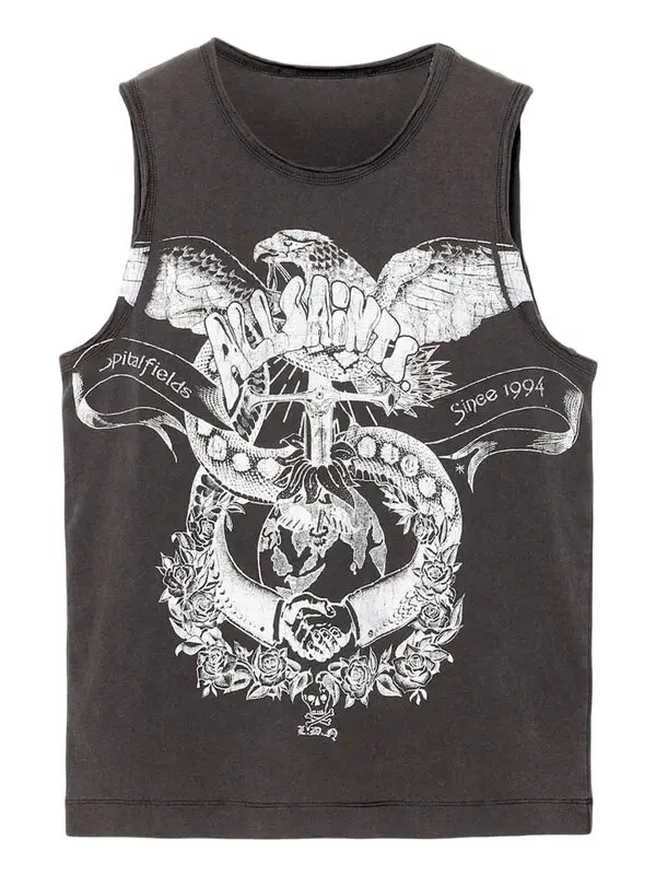 ALLSAINTS Jenny Organic Cotton Graphic Tank Top - Black