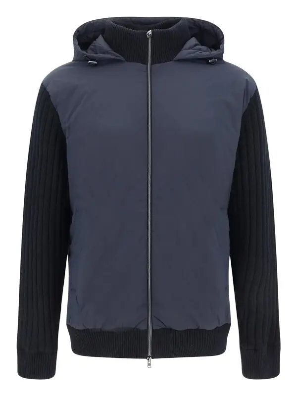 Herno Knitted-panelled Zipped Hooded Jacket - Black