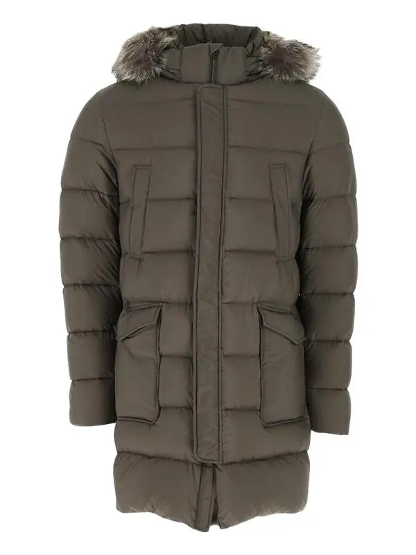 Herno Patch Pocket Fur-trimmed Puffer Coat - Green