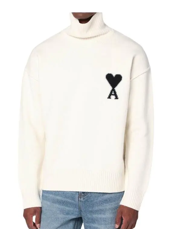AMI Paris De Coeur Turtleneck Sweater - White