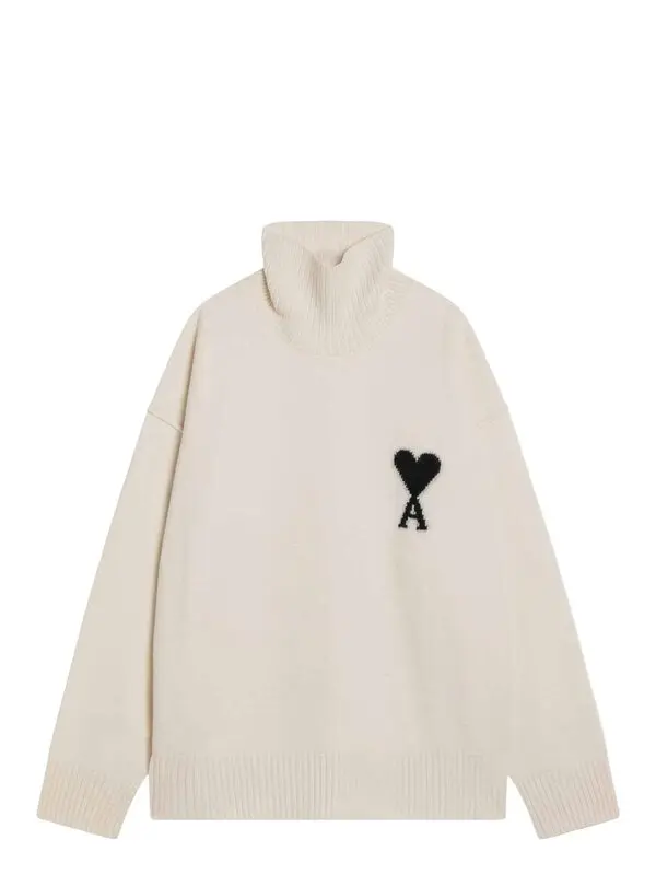 AMI Paris De Coeur Turtleneck Sweater - White