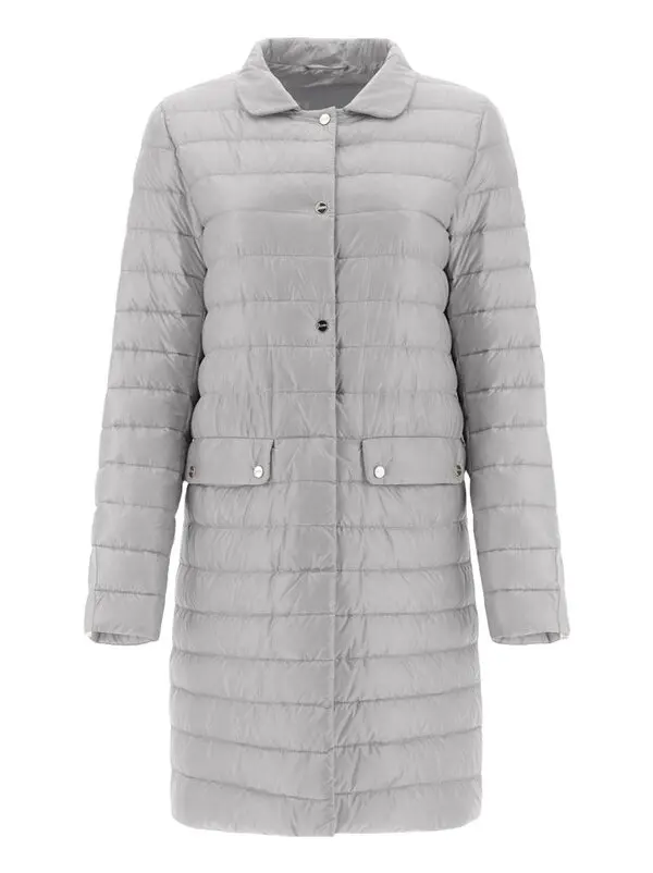 Herno Quilted Down Button-up Coat With Satin Details - Gray