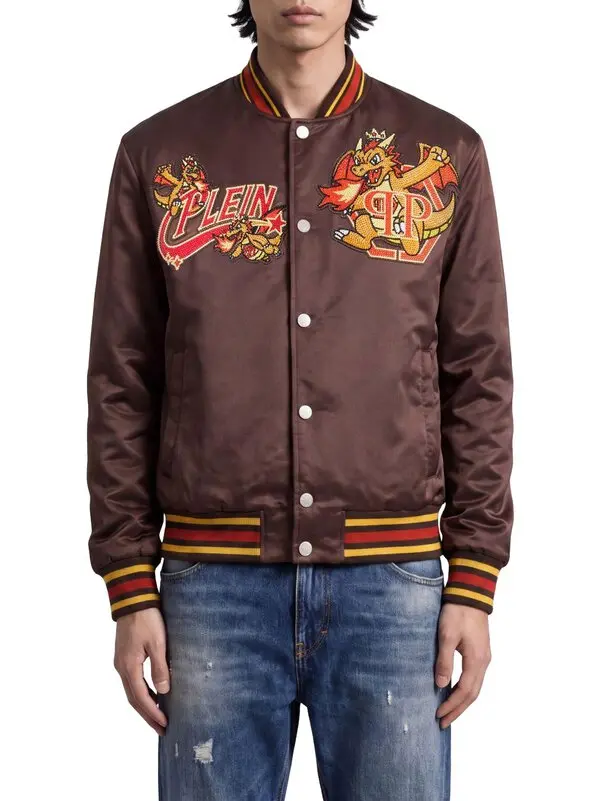 Philipp Plein Embellished Dragon Bomber Jacket - Brown