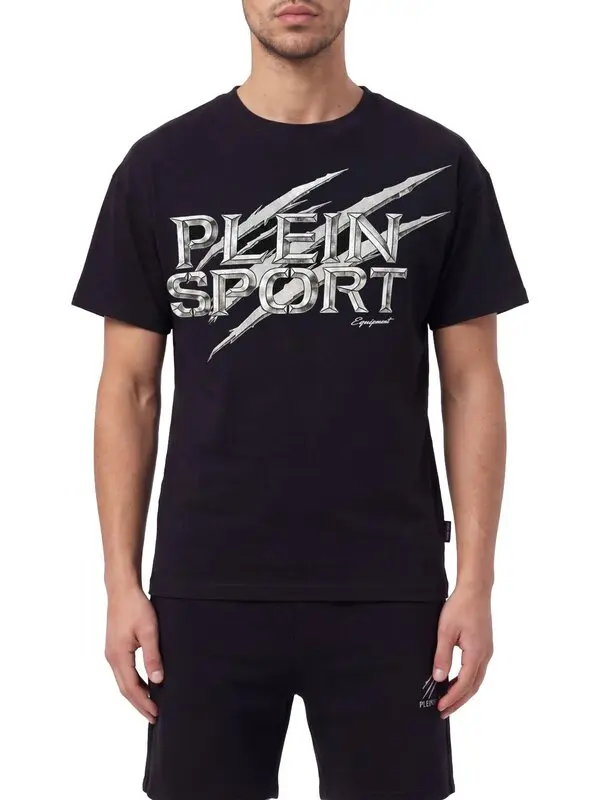 PLEIN SPORT Cotton Jersey T-shirt With Contrasting Logo Print - Black