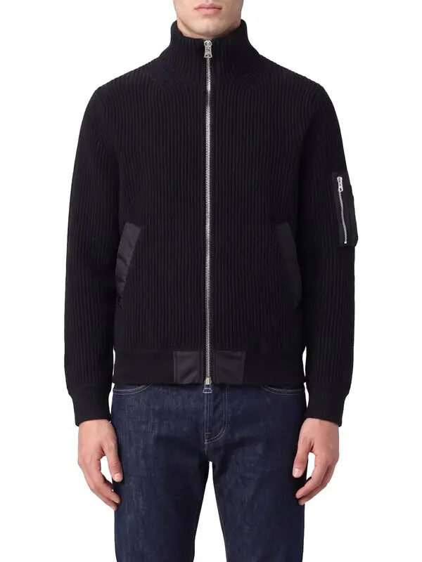 Sacai Ribbed Knit Zip-up Jacket - Black