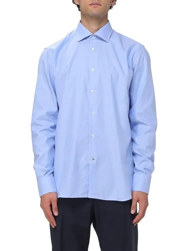 BROOKSFIELD Oxford Cotton Shirt With Button-down Collar And Embroidered Logo - Gnawed Blue