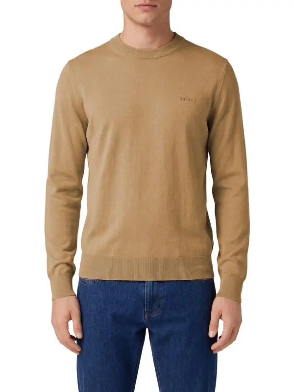 BOSS Crewneck Sweater With Embroidered Logo - Beige