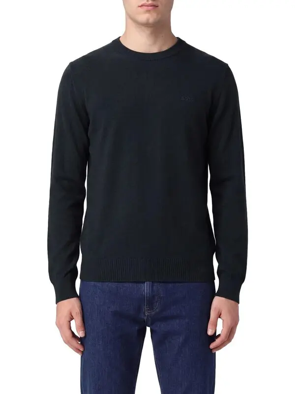 BOSS Crewneck Sweater With Embroidered Logo - Black