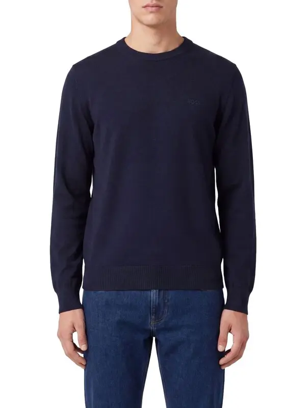 BOSS Crewneck Sweater With Embroidered Logo - Blue