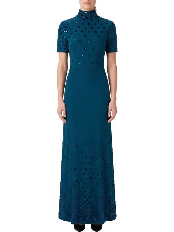 Rabanne Embellished High Neck Maxi Dress - Blue