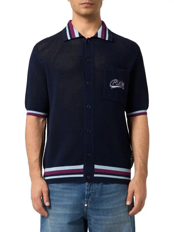 Philipp Plein Short-sleeve Cotton Mesh Polo Shirt With Contrast Tipping - Blue
