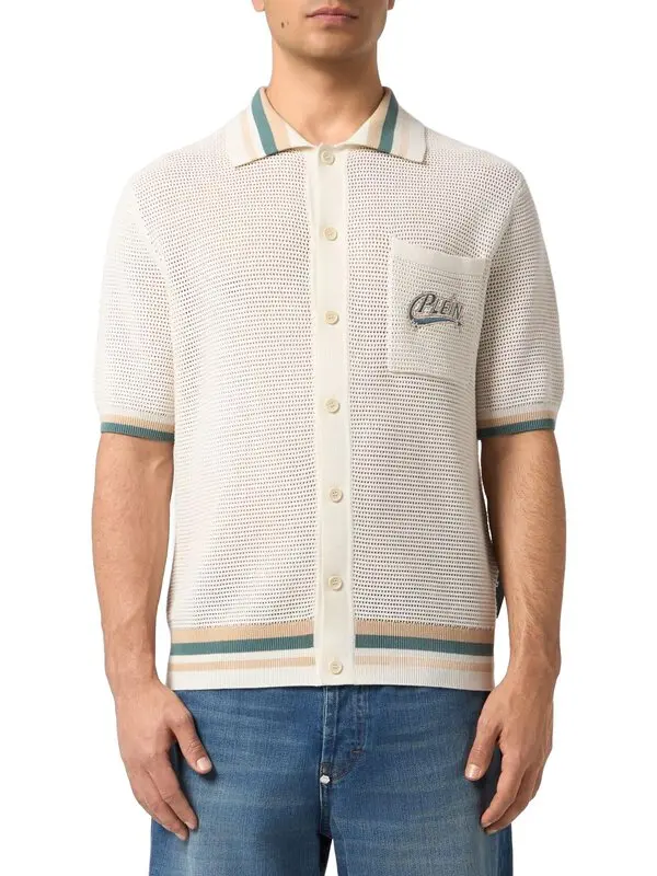 Philipp Plein Short-sleeve Cotton Mesh Polo Shirt With Contrast Tipping - White