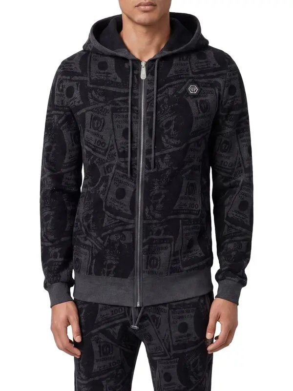 Philipp Plein Printed Zip-up Hoodie - Black