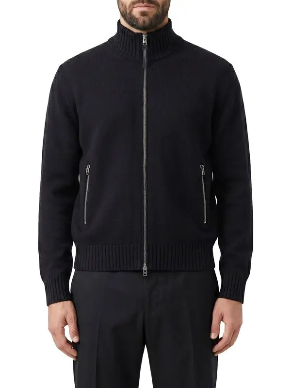TOM FORD Zip-up Sweater With Leather Elbow Patches - Black