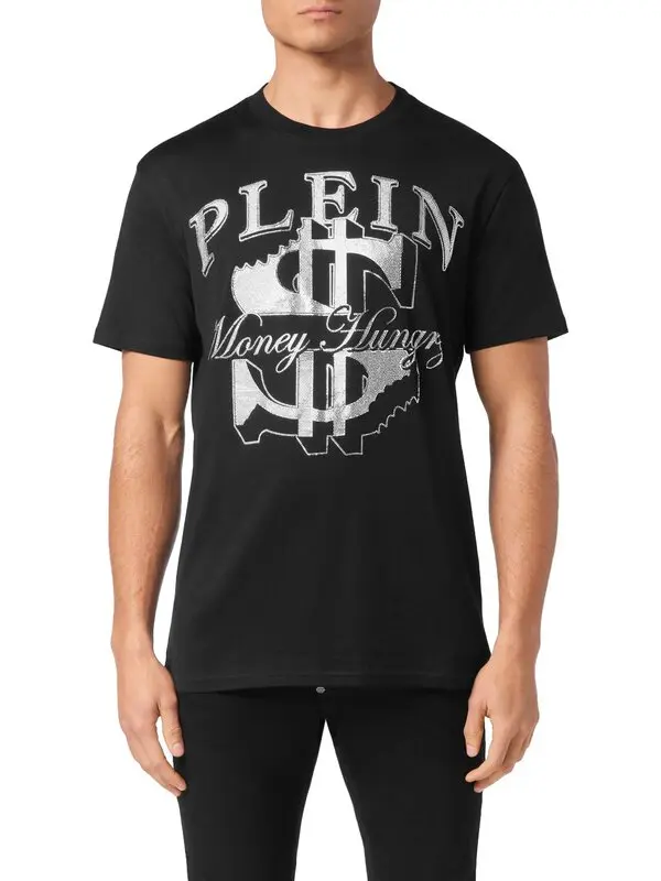 Philipp Plein Cotton Jersey T-shirt With Rhinestone Embroidered Logo - Black