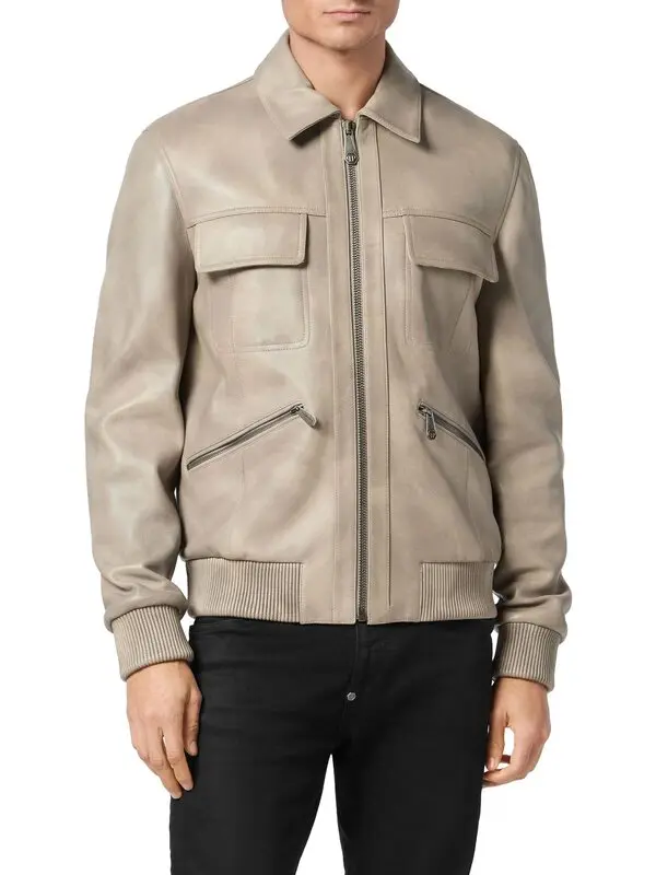 Philipp Plein Textured Leather Bomber Jacket - Beige